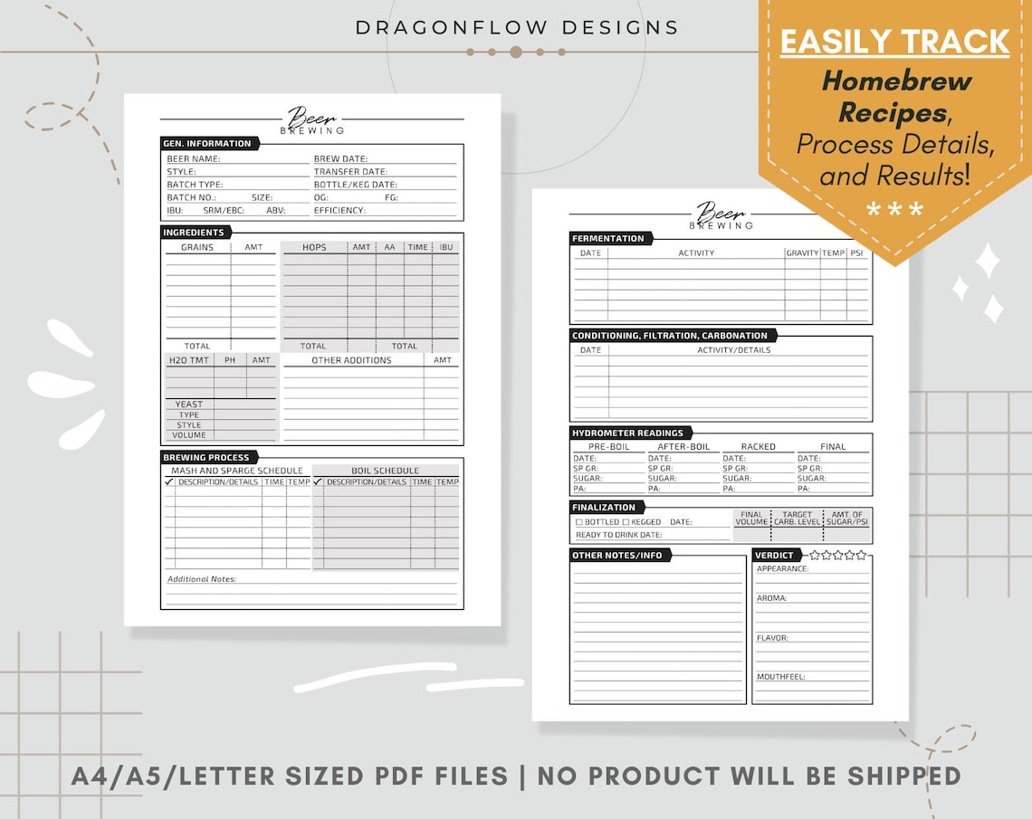 Beer Brewing Journal PDF Download | Homebrewing Log | Custom Beer ...