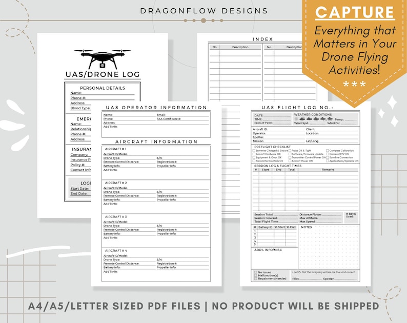 Drone Flight Log Printable Download | Record UAV Information, Session ...