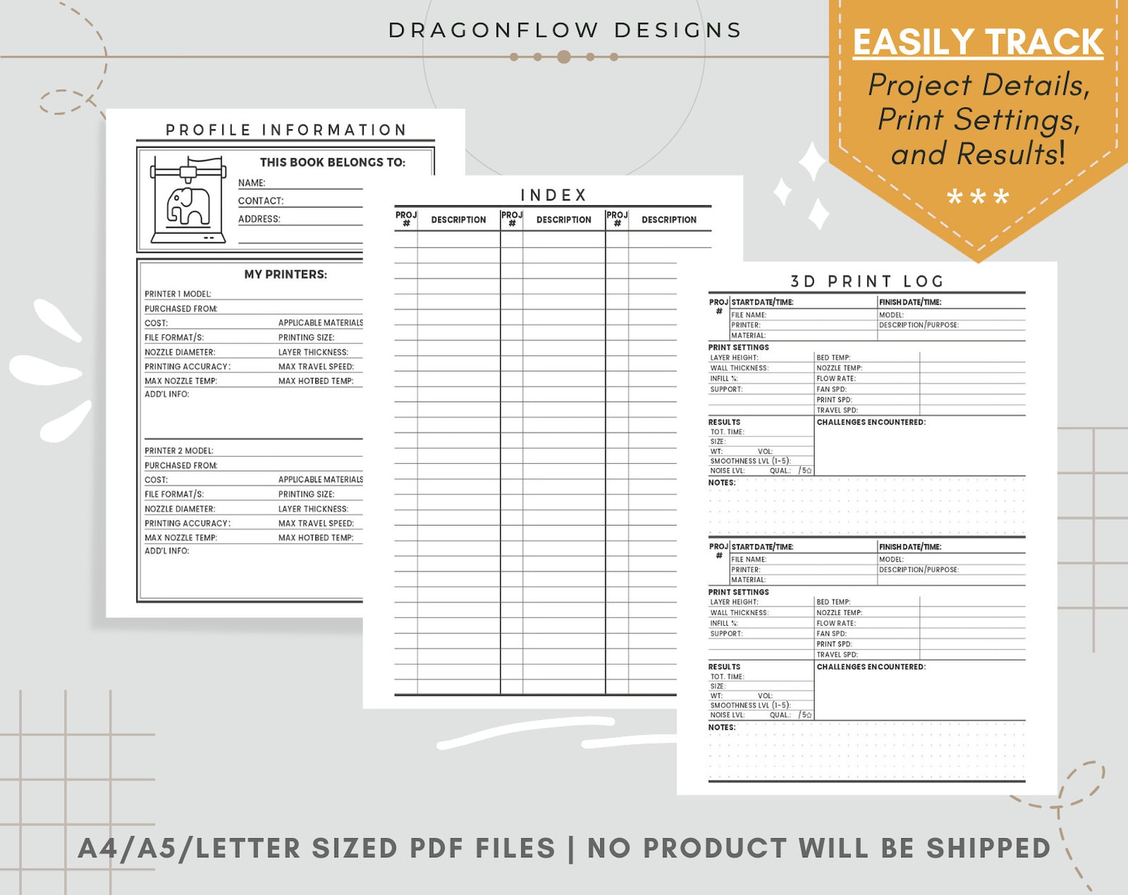 3D Printing Log Printable Download, Record Project Details, Print ...