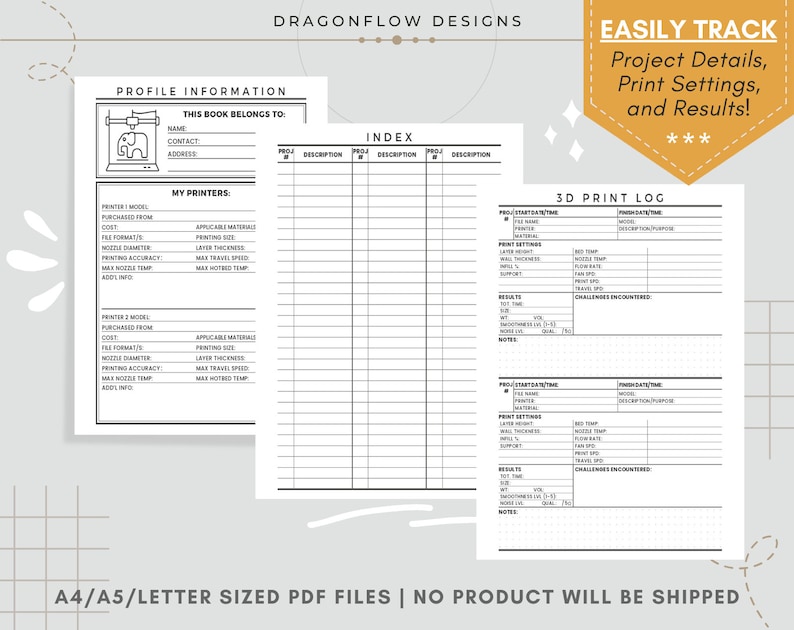 3D Printing Log Printable Download, Record Project Details, Print ...