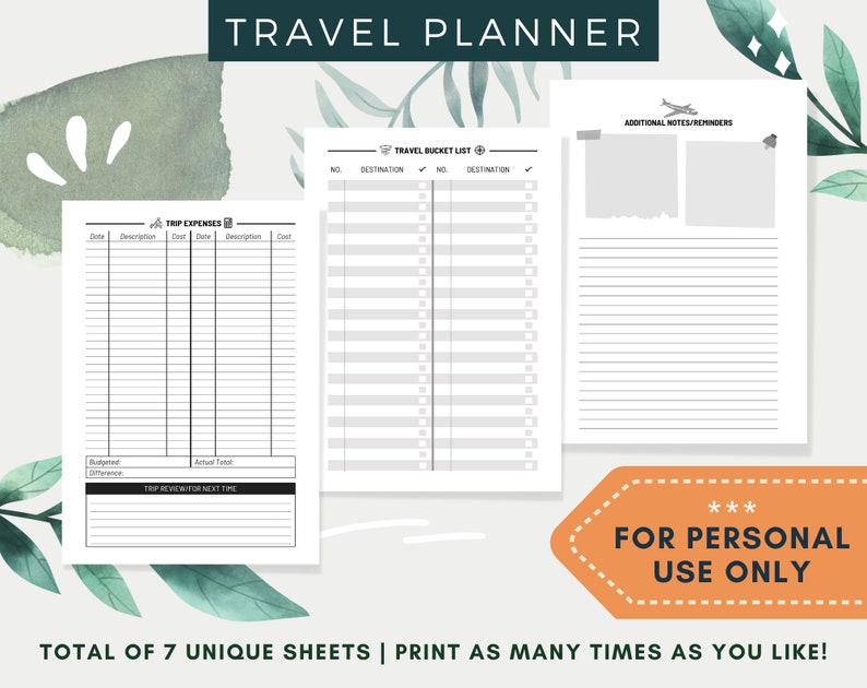 Travel Planner PDF Printable Download | Travel Itinerary Template ...