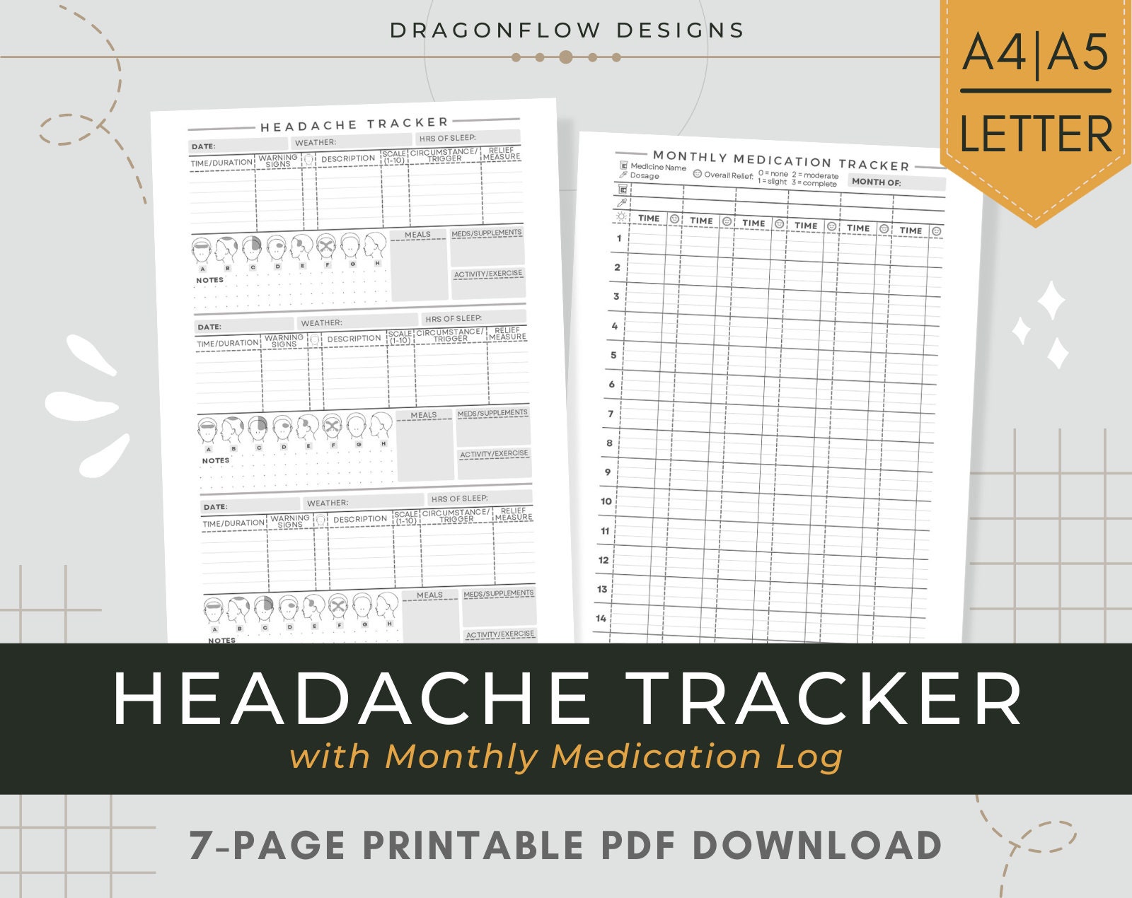 Migraine Tracker Printable Template | Headache Journal PDF Download ...