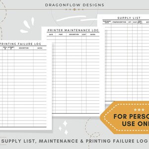 3D Printing Log Printable Download, Record Project Details, Print ...