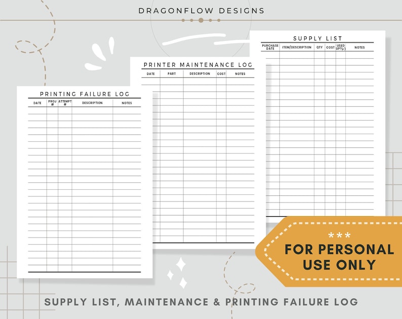 3D Printing Log Printable Download, Record Project Details, Print ...