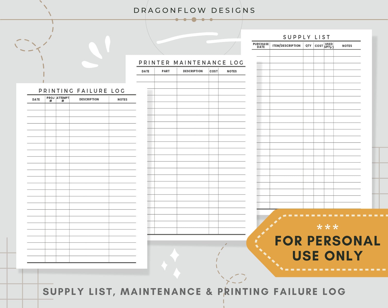 3D Printing Log Printable Download, Record Project Details, Print ...