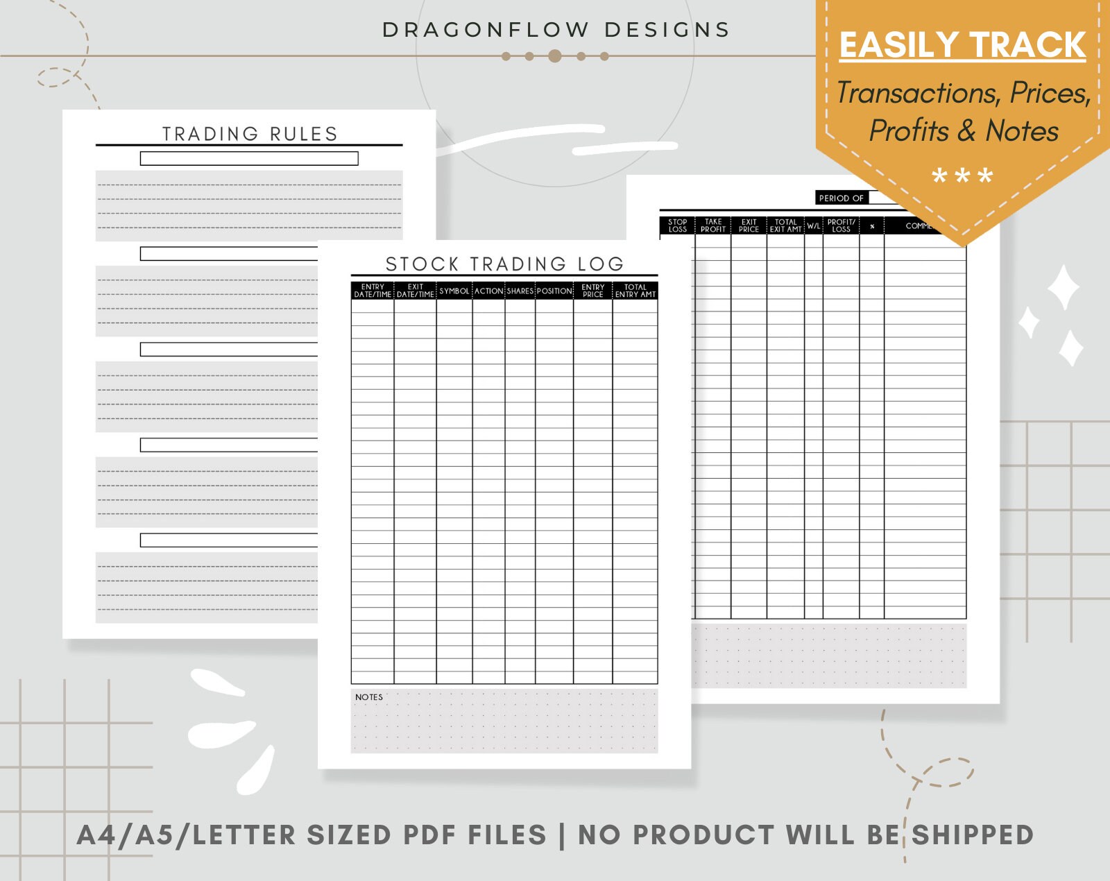 Stock Trading Journal Printable Stock Market Trade & Investment Ledger ...