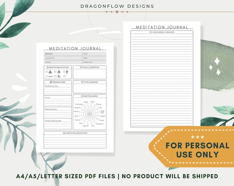 Meditation Journal Printable PDF Download | Mindfulness Log Tracker ...