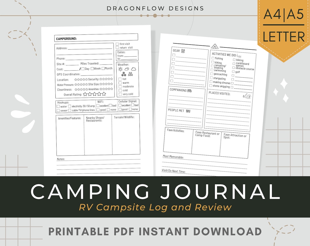 Campground Log PDF Printable Download | Camping Journal Template ...