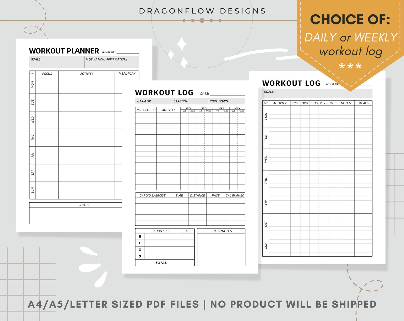 Workout Log Printable | Exercise Activity Sheet | Daily / Weekly ...