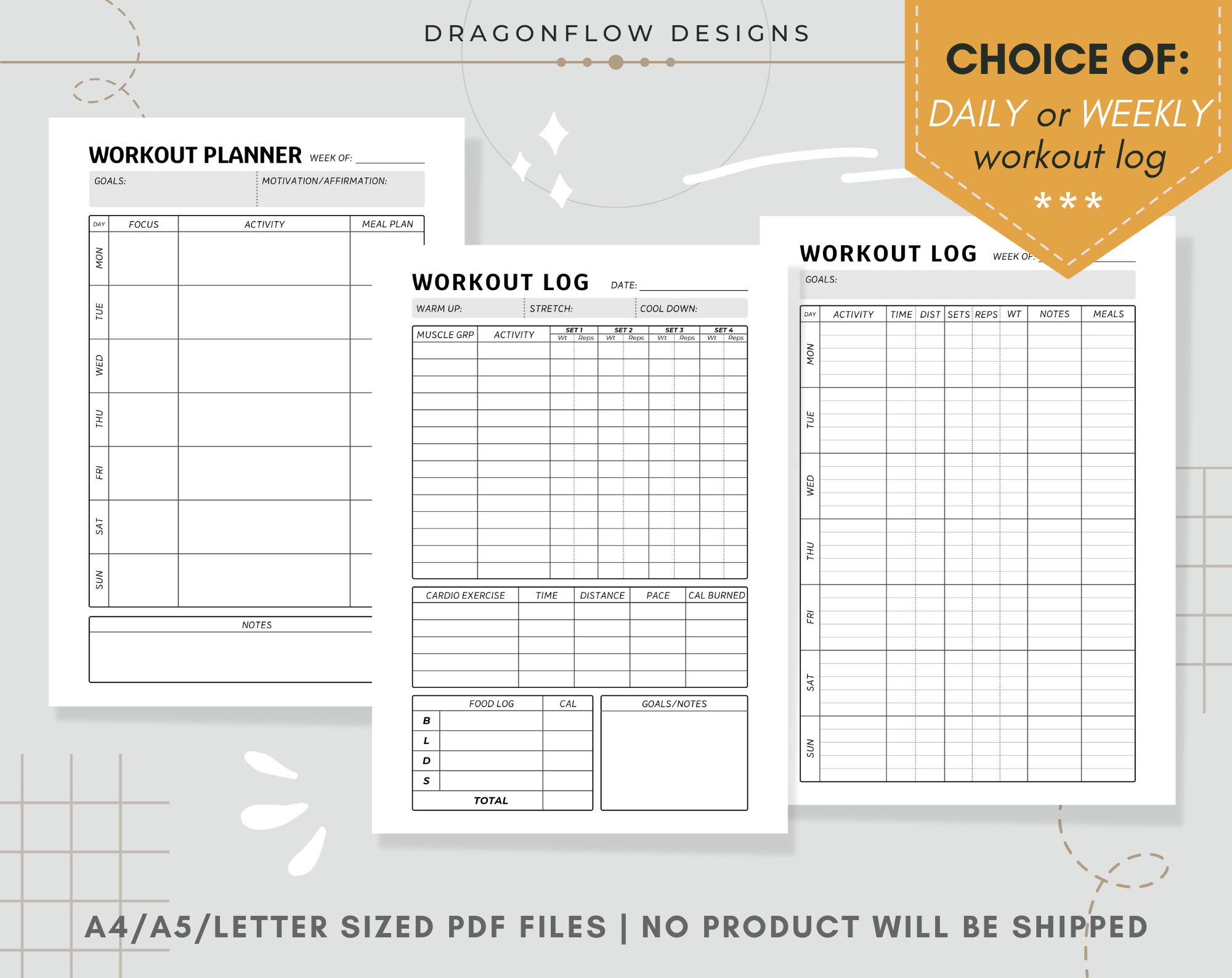 Workout Log Printable | Exercise Activity Sheet | Daily / Weekly ...