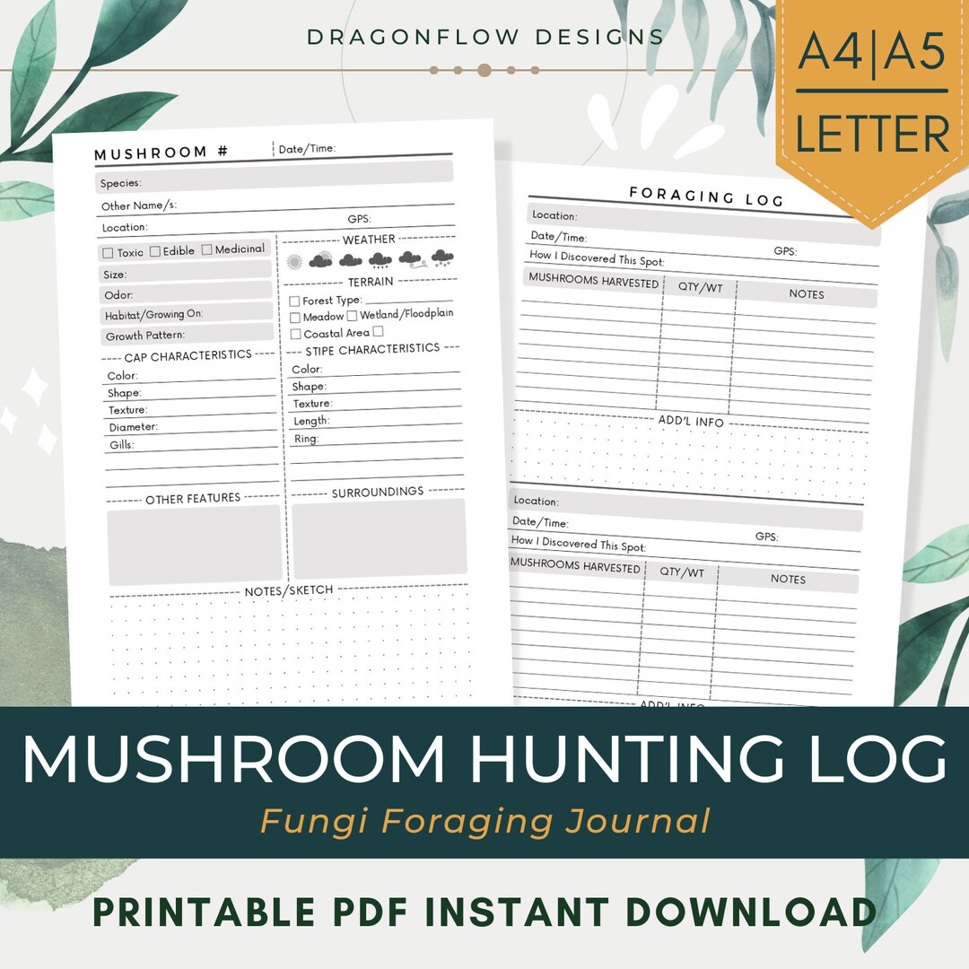 Mushroom Hunting Log Printable Download | Foraging Tracker Template to ...