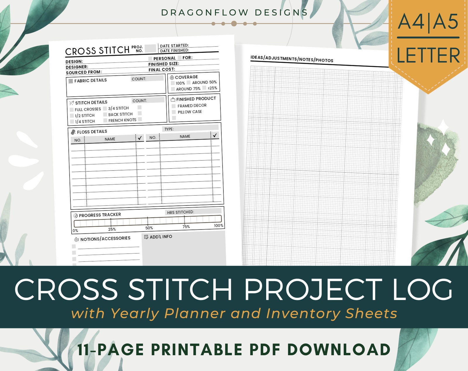Cross Stitch Project Log PDF Printable Download | Embroidery Journal ...