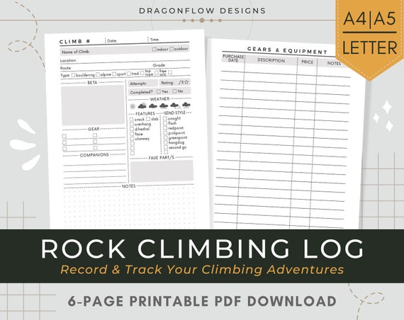 Rock Climbing Logbook PDF Printable Download Journal Tracker - Etsy