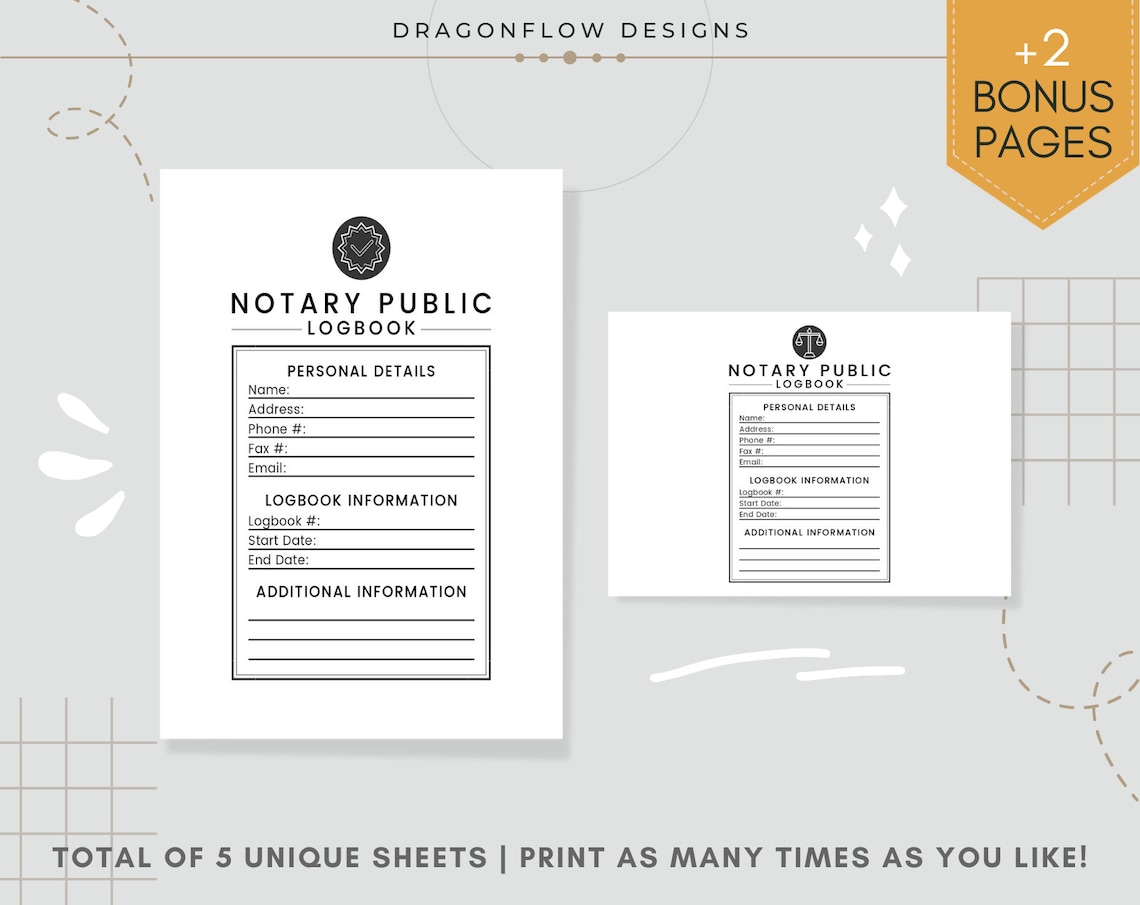 Notary Journal PDF Printable Download | Notary Public Record Template ...