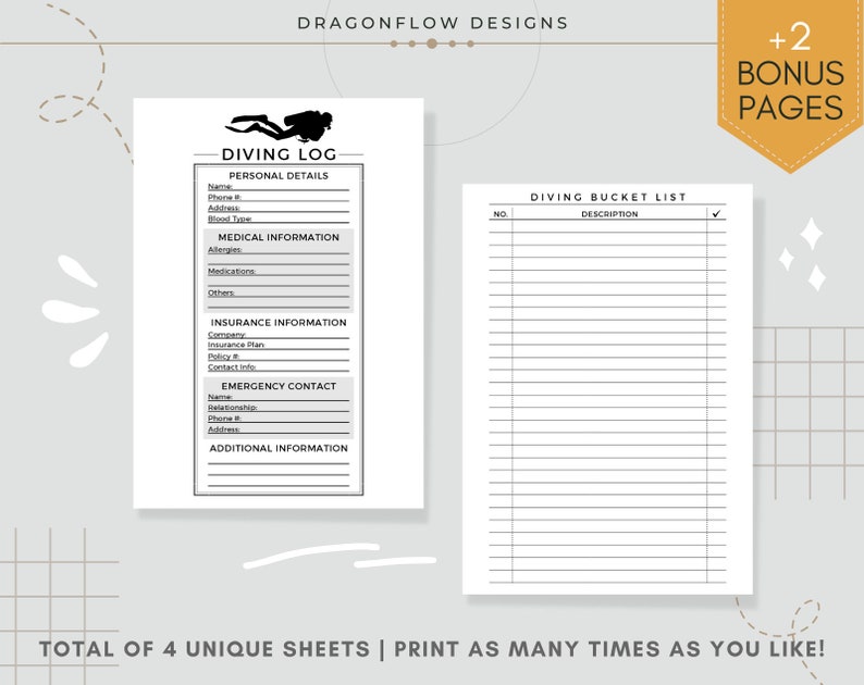 Scuba Diving Log Template Printable PDF Download | Diving Journal ...
