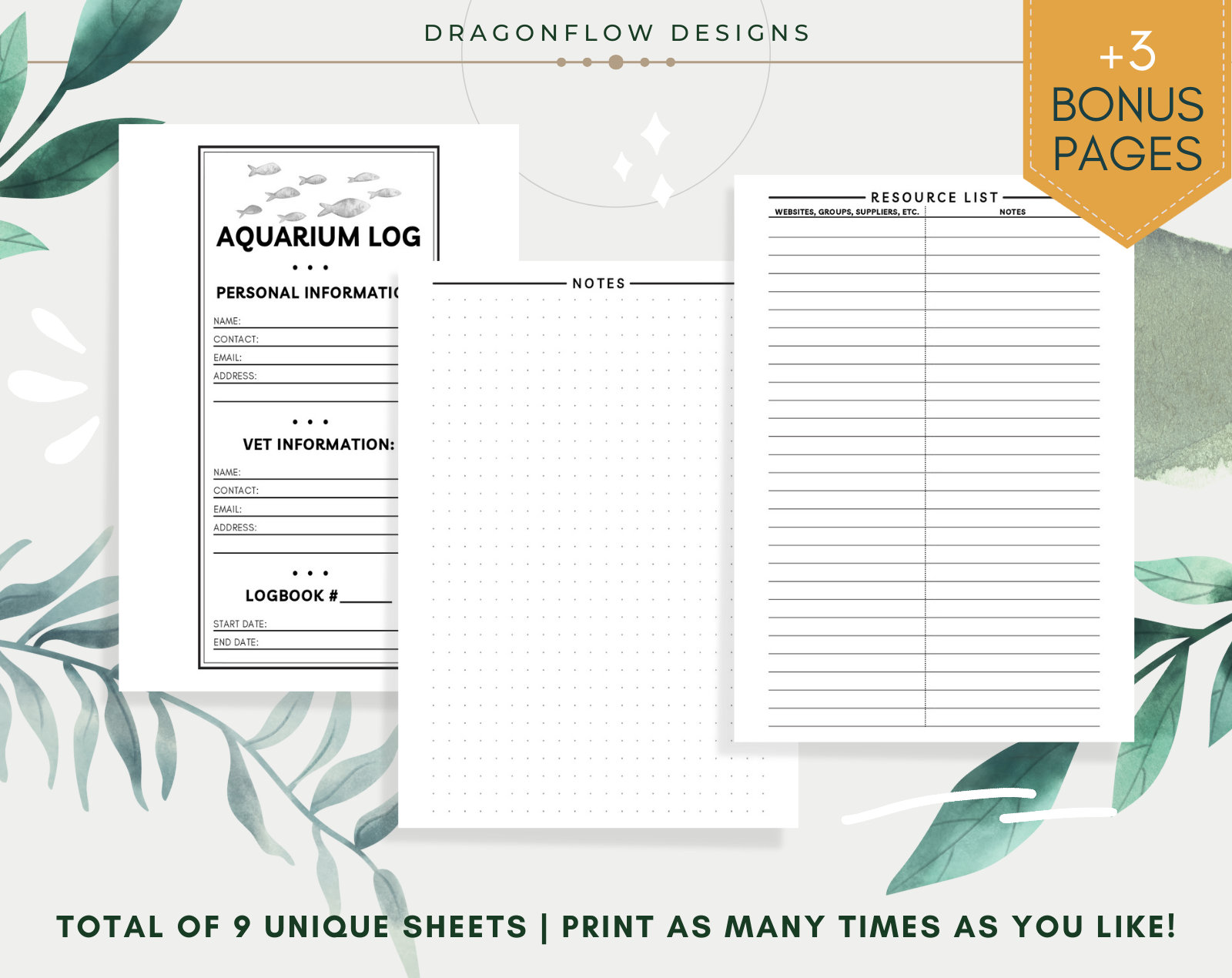 Aquarium Care & Maintenance Logbook PDF Printable Download | Track ...