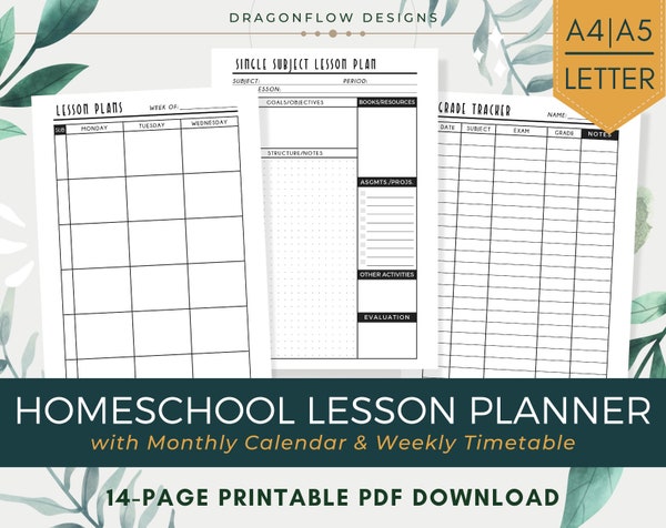 Undated Weekly Planner Printable Subject Planner Teacher Planner ...