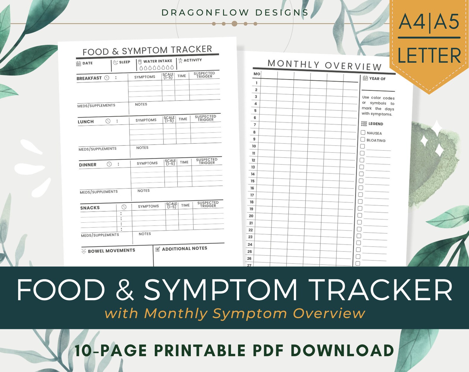 Food & Symptom Tracker PDF Printable | Food Sensitivity, Intolerance ...