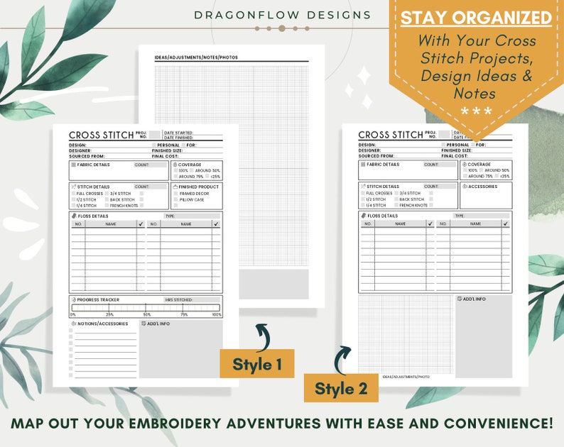 Cross Stitch Project Log PDF Printable Download | Embroidery Journal ...