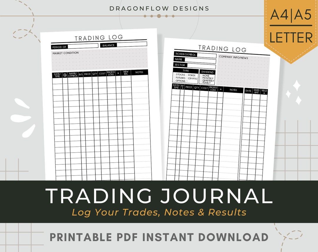 Trading Journal Printable Template Trader's Logbook PDF Download Trade ...