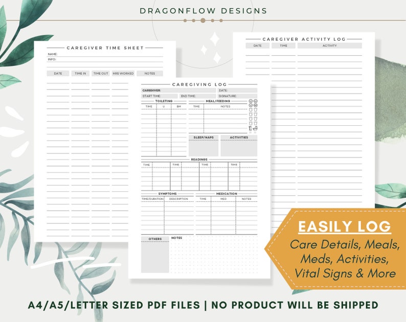 Caregiver Log Book Template | Caregiving Daily Report Printable | Track ...