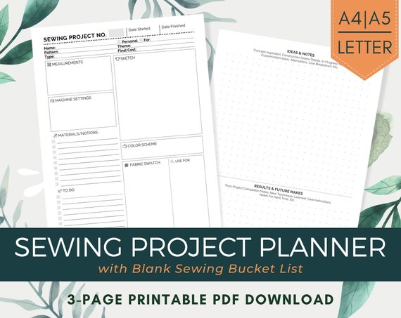 Sewing Project Planner PDF Printable Sewing Journal Digital | Etsy