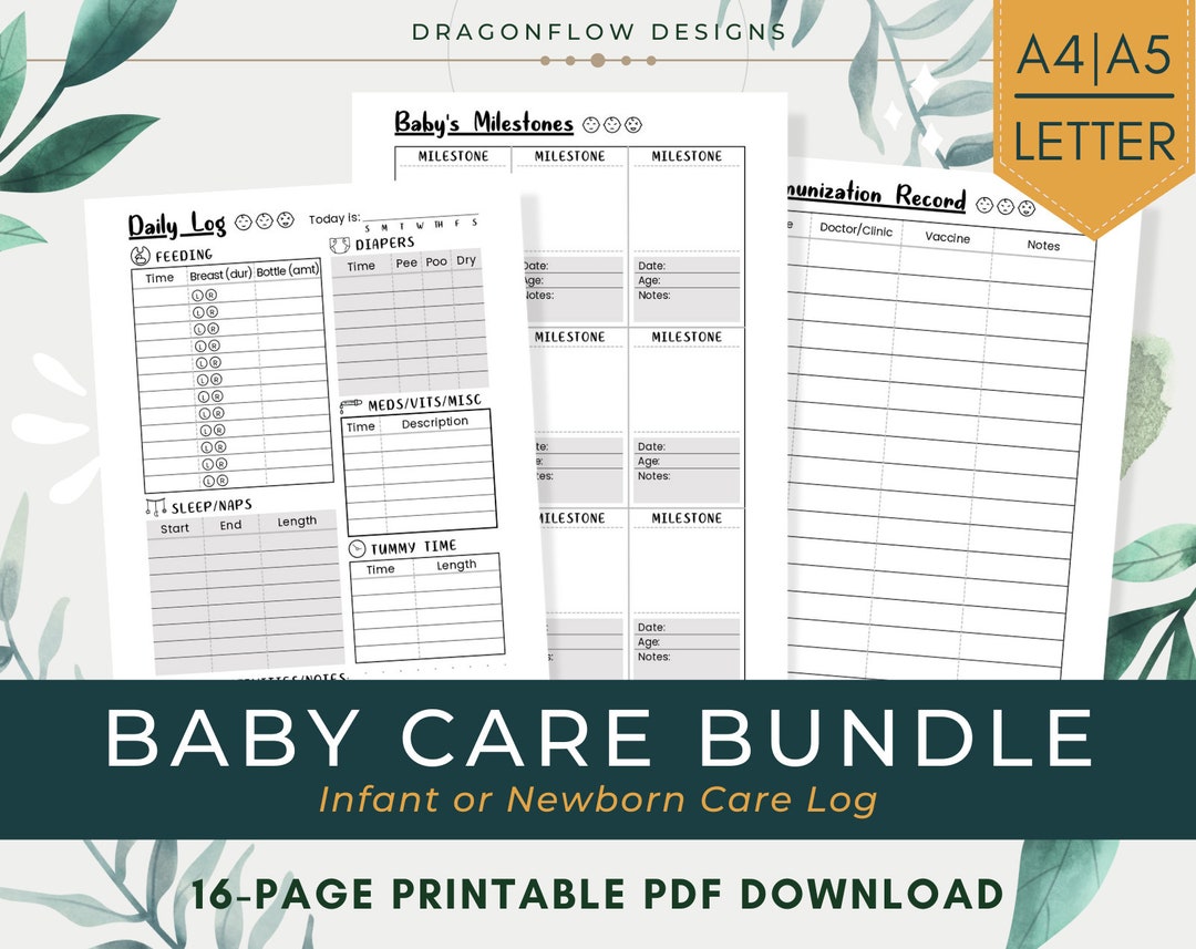 Baby Care Bundle Printable | Infant Health Records, Newborn Journal ...