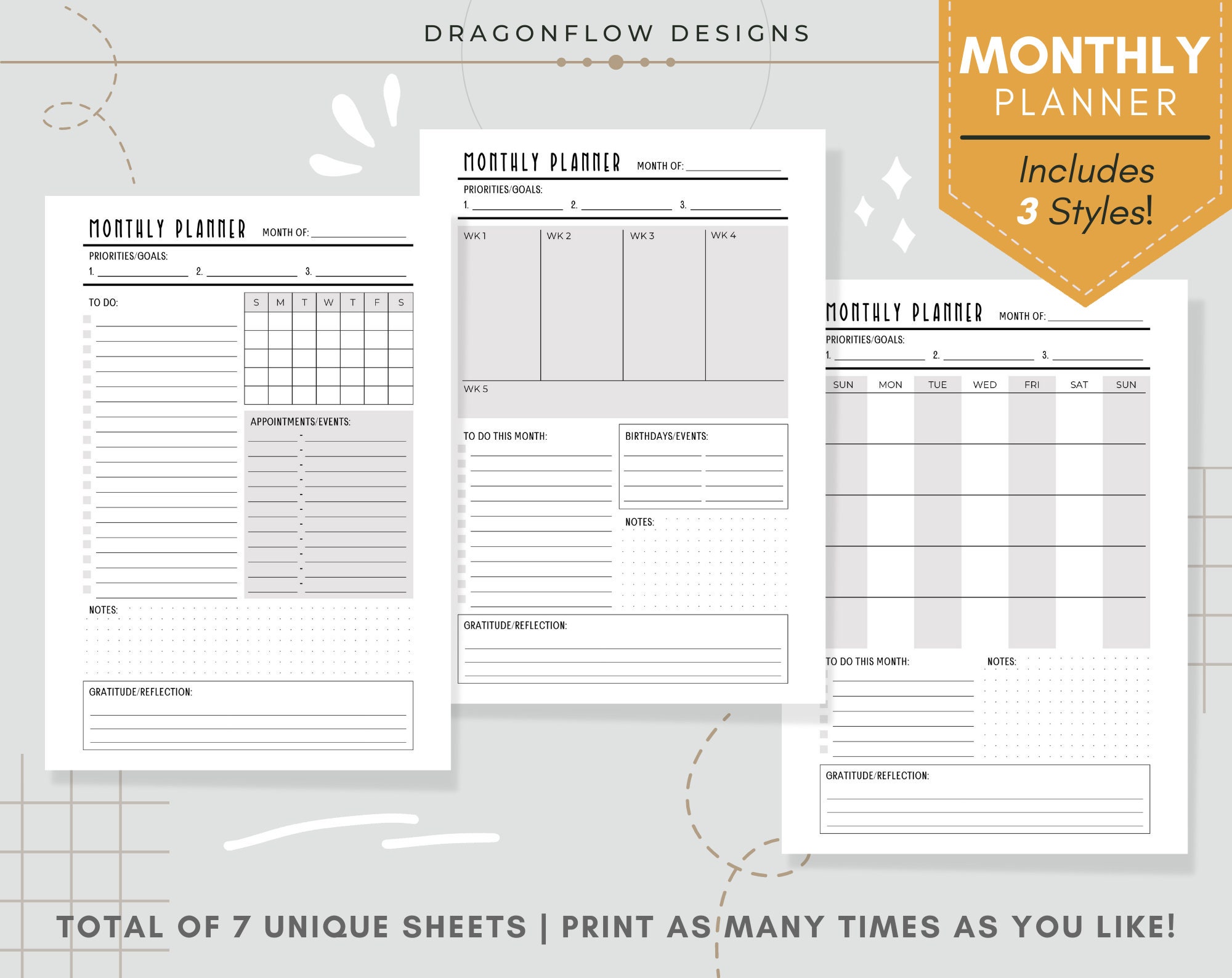 Daily Weekly Monthly Planner Printable Planner Bundle PDF Download ...