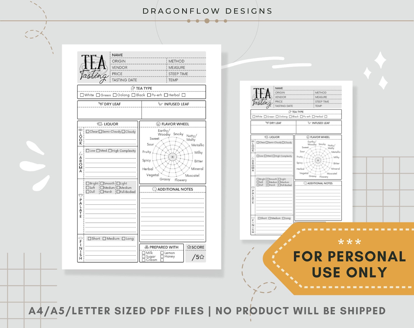 Tea Tasting Notes Journal PDF Printable Download | Template Sheet to ...