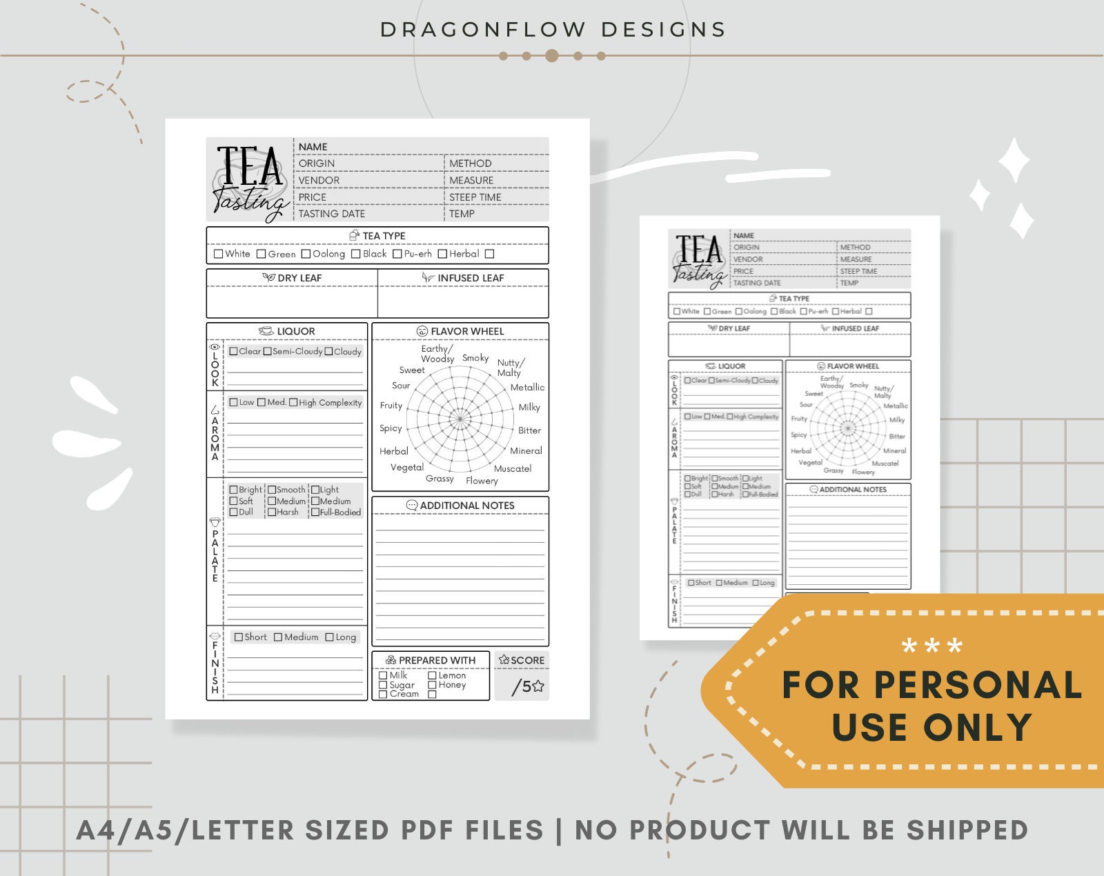 Tea Tasting Notes Journal PDF Printable Download | Template Sheet to ...