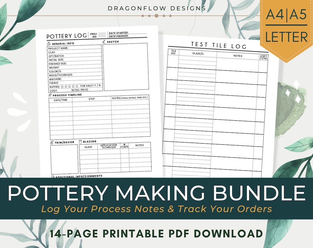 Pottery Making Bundle Template Printable | Potter Business Logbook ...