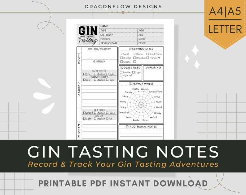 Gin Tasting Journal Printable Download | Gin Review Log PDF Template ...