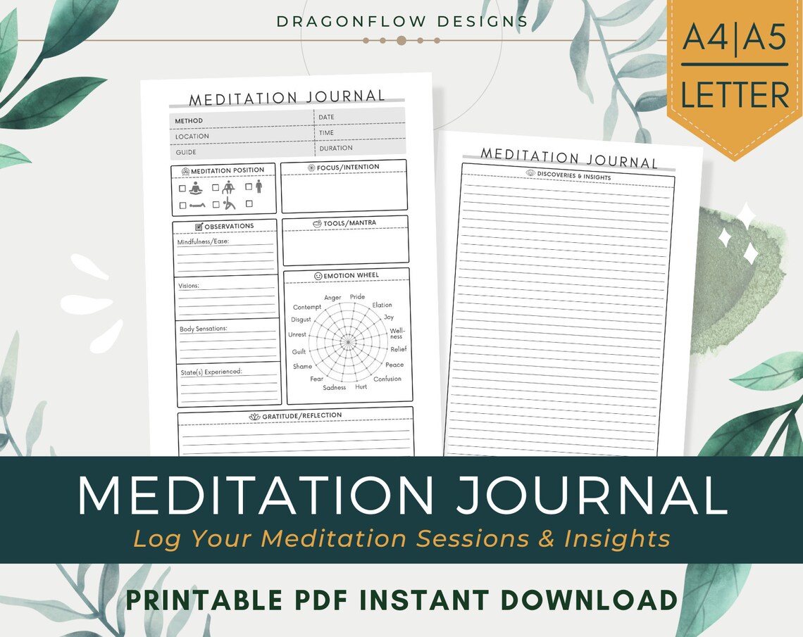 Meditation Journal Printable PDF Download | Mindfulness Log Tracker ...