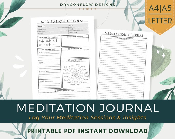Meditation Journal Printable PDF Download Mindfulness Log - Etsy