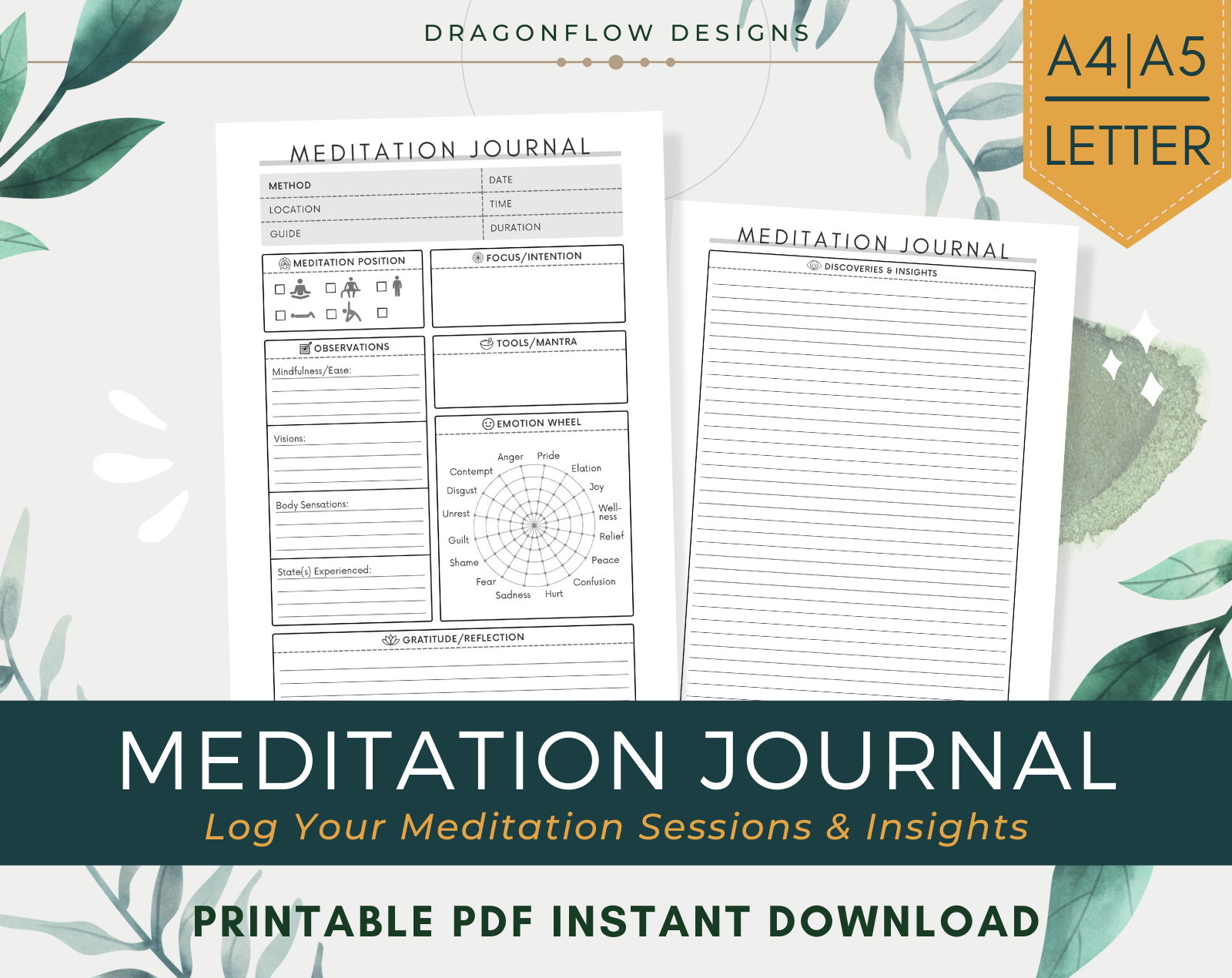 Meditation Journal Printable PDF Download | Mindfulness Log Tracker ...