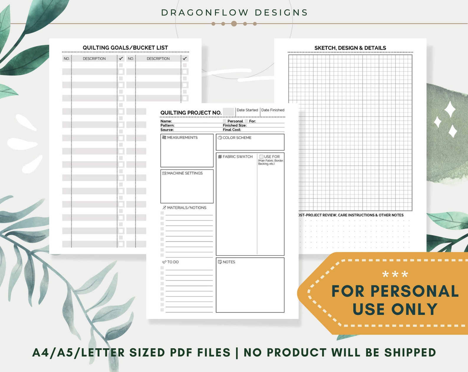 Quilting Project Planner PDF Printable Download | Quilting Journal Log ...