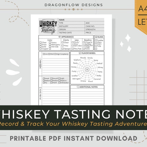 Whiskey Tasting Notes Journal PDF Printable Template Sheet - Etsy