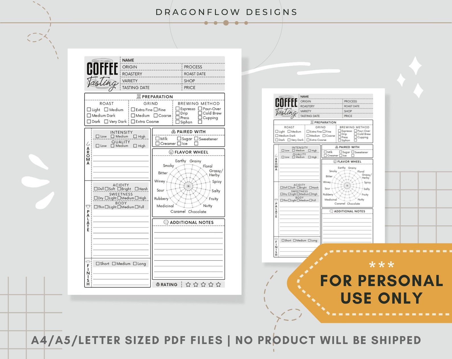 Coffee Tasting Notes Journal PDF Printable Download | Template Sheet to ...