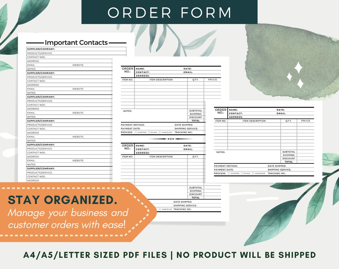 Order Form PDF Printable Download | Small Business Invoice Template ...