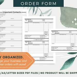 Order Form PDF Printable Download | Small Business Invoice Template ...