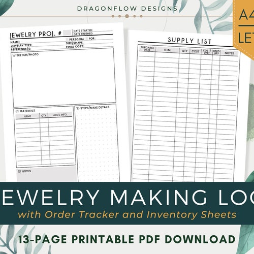 Jewelry Making Log PDF Printable Download Jewellery Project - Etsy