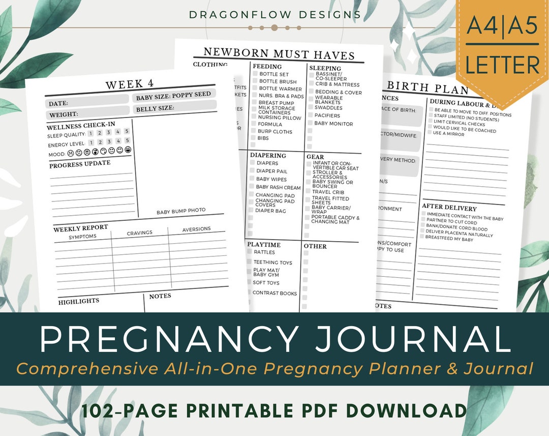 Pregnancy Planner & Journal Printable Template Expecting Mom Memory ...