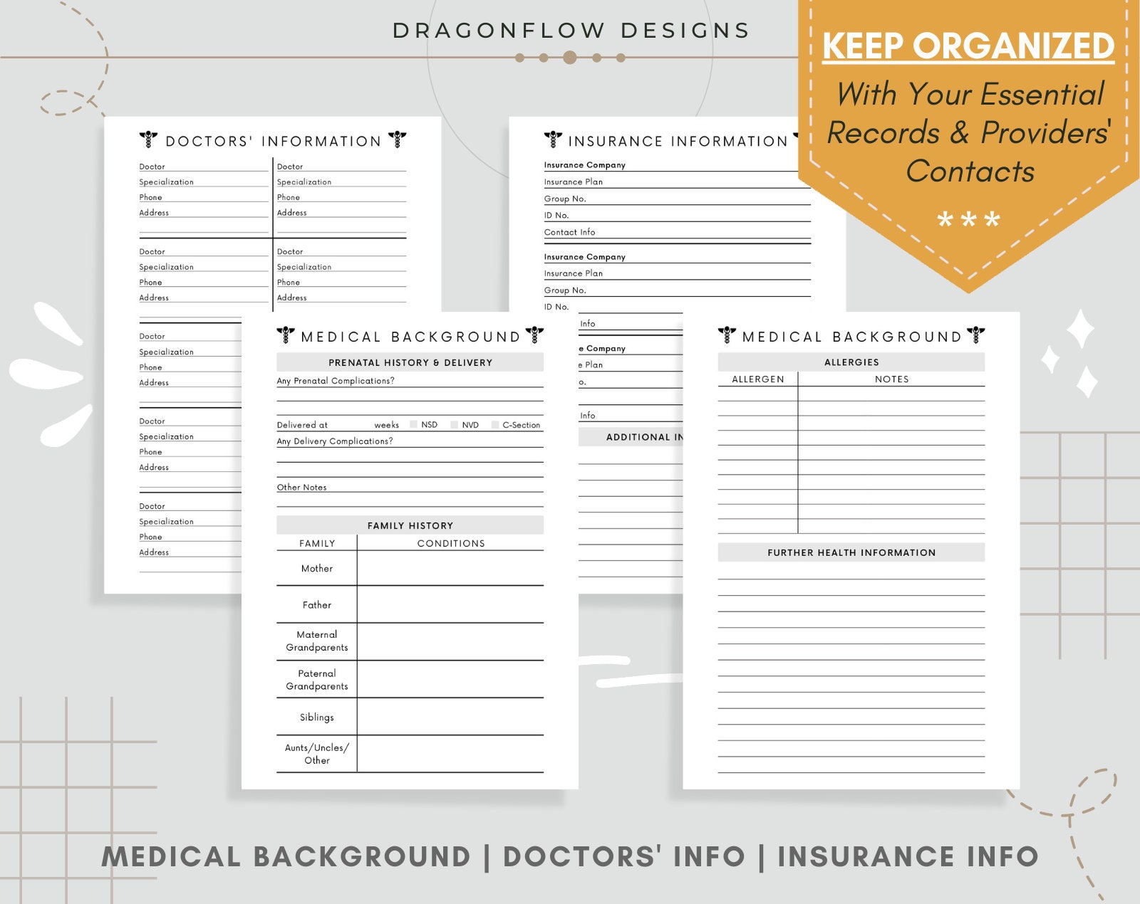 Medical Records Bundle Printable | Healthcare Planner PDF Template ...