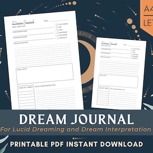 Dream Journal PDF Printable Dream Tracker Diary Digital File Download ...