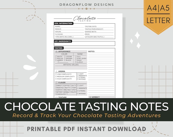 Chocolate Tasting Notes Journal PDF Printable Template Sheet | Etsy