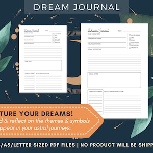 Dream Journal PDF Printable | Dream Tracker Diary Digital File Download ...