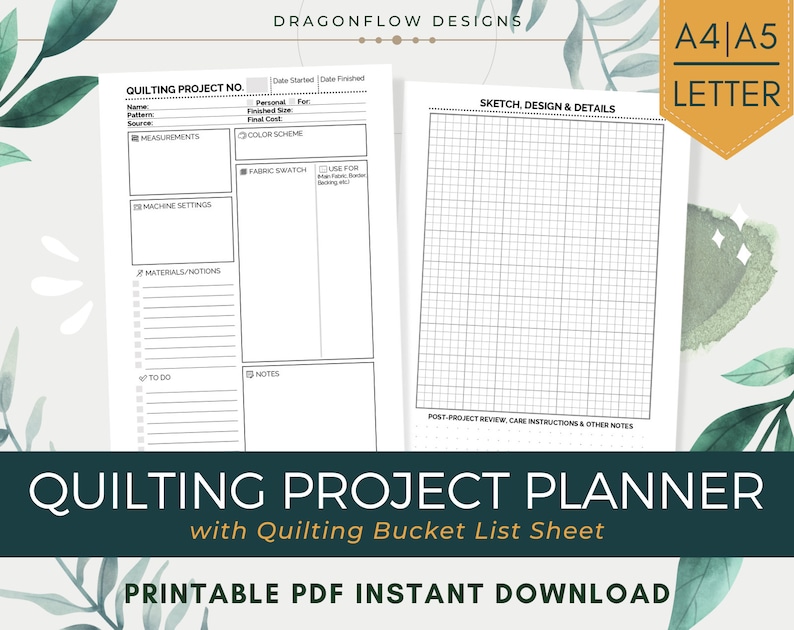 Quilting Project Planner PDF Printable Download | Quilting Journal Log ...