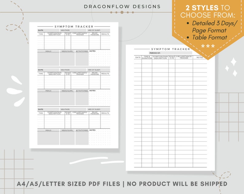 Symptom Tracker Printable | Pain Journal PDF Download | Wellness ...