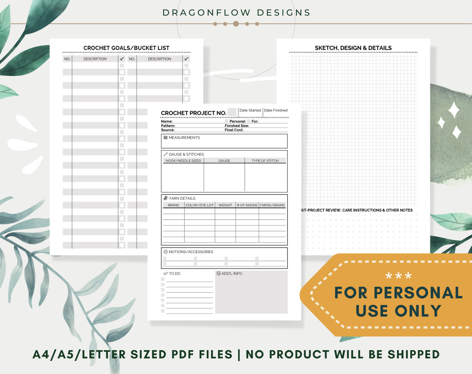 Crochet Project Planner PDF Printable Download | Crochet Journal ...