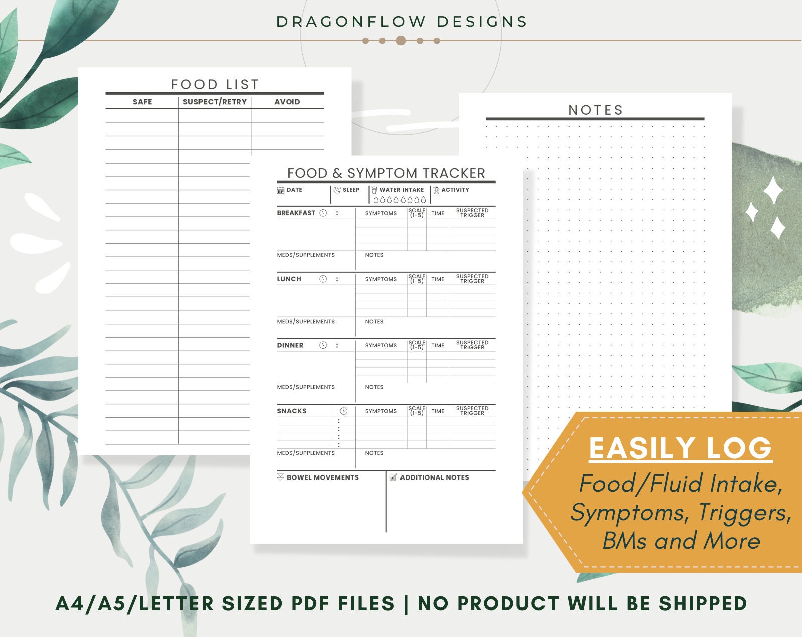 Food & Symptom Tracker PDF Printable | Food Sensitivity, Intolerance ...